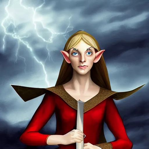 An old female elf holding a scroll, storm background, | Stable ...