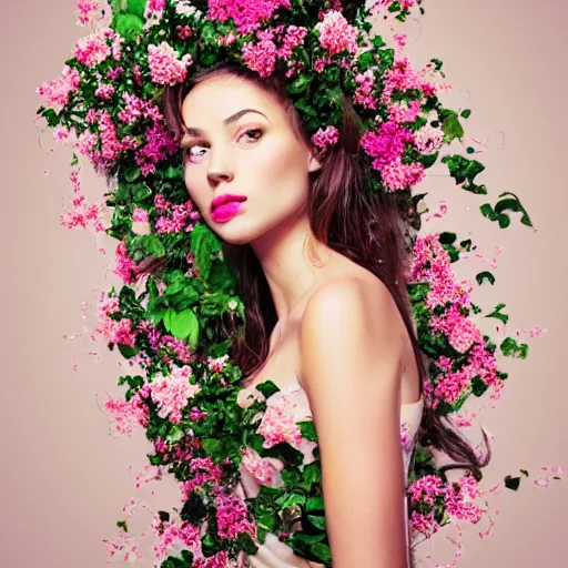 full body portrait of a woman covered in flowers and | Stable Diffusion ...