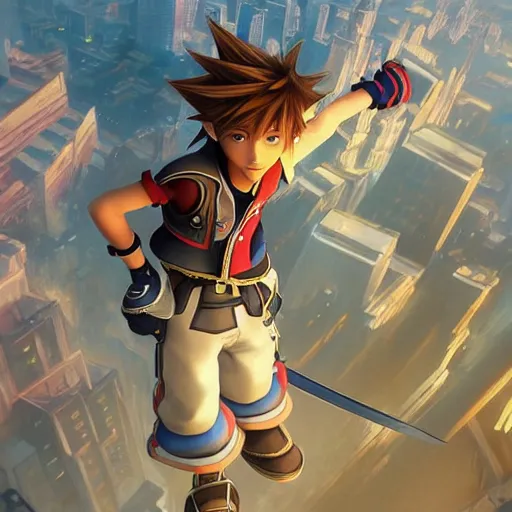 sora from kingdom hearts flying through a city, | Stable Diffusion ...