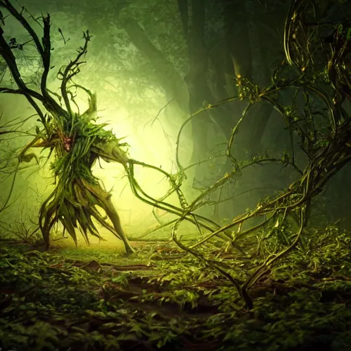 an evil druid attacking with vines and thorns, art by | Stable Diffusion