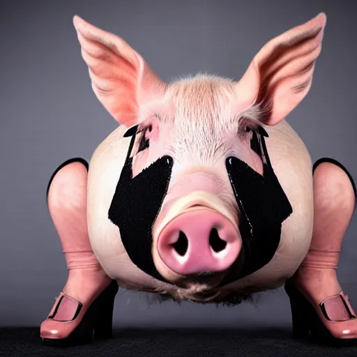 a pig wearing black knee high heels, fashion shoot | Stable Diffusion ...