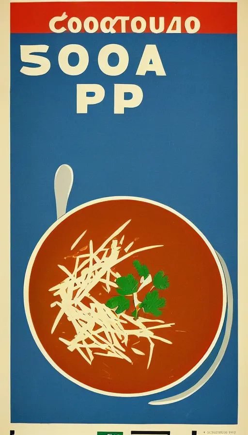 a propaganda poster of a bowl of soup, Soviet-era, | Stable Diffusion