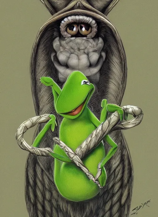portrait of Baphomet Kermit the frog in Society | Stable Diffusion ...