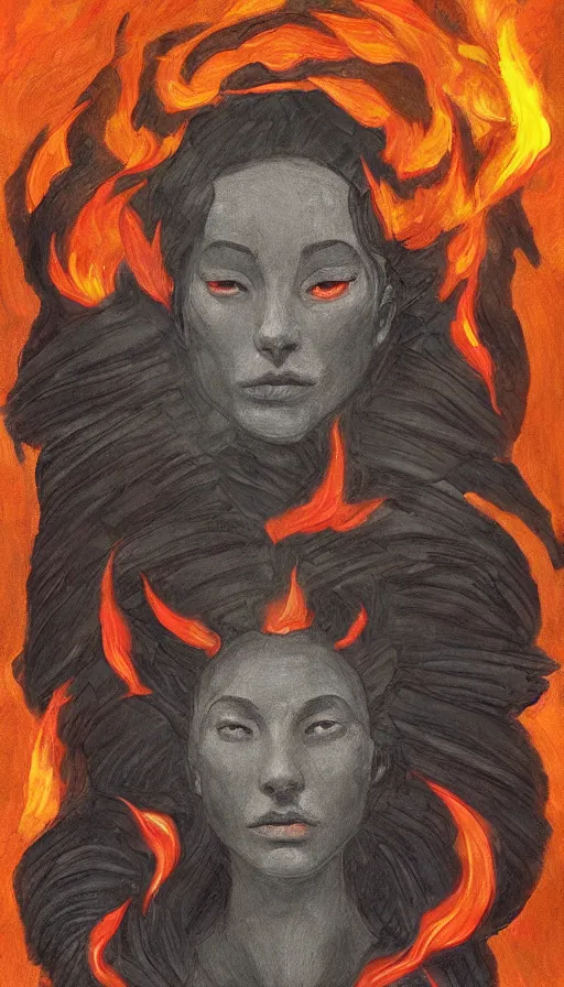 'Portrait of female fire elemental made of black fire, | Stable ...