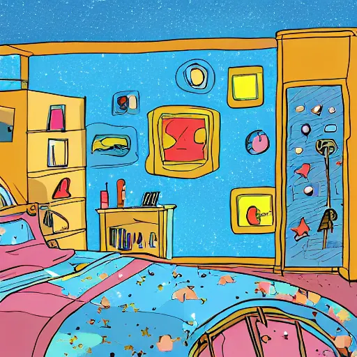 the immensity of the galaxy on the ceiling of a messy | Stable Diffusion