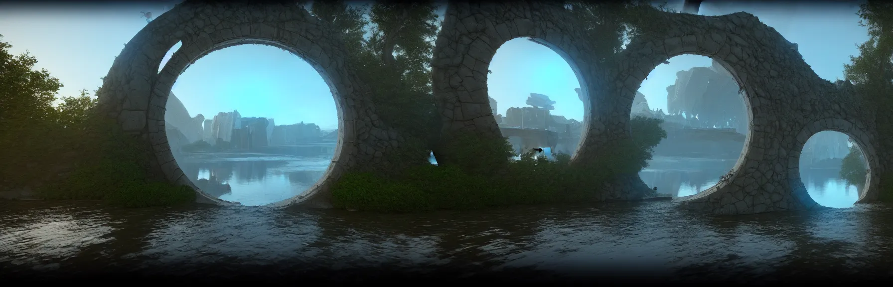 A farcaster portal along the River as described in | Stable Diffusion ...