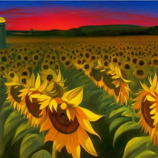 a painting of a sunflower field is burning in midnight | Stable ...