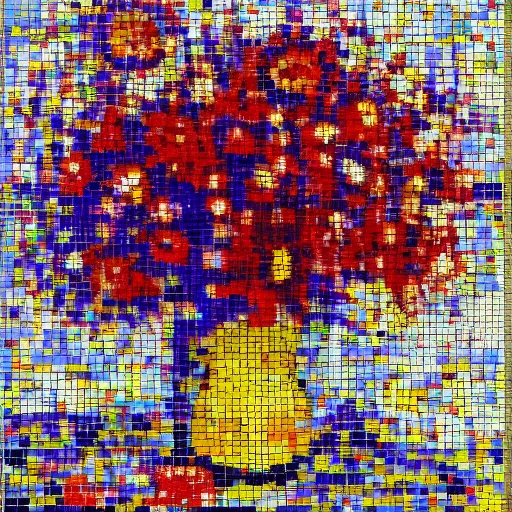 Fuchsia Daisies Still-Life piet mondrian mosaic | Stable Diffusion | OpenArt