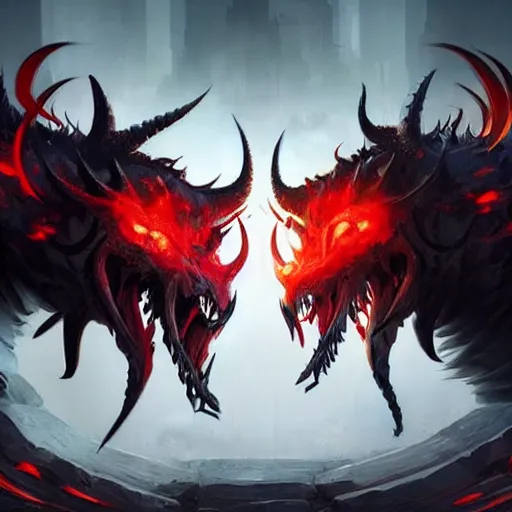 Two demons in hell fighting each other, very coherent | Stable Diffusion