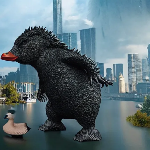 a giant duck destroying a city in the style of godzilla | Stable Diffusion