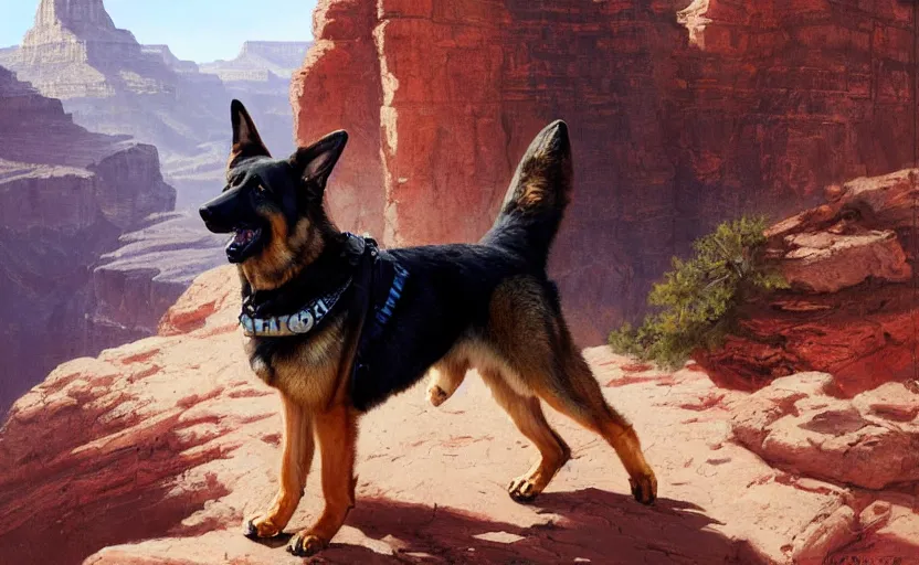 german shepherd dog at the grand canyon, fantasy art | Stable Diffusion ...