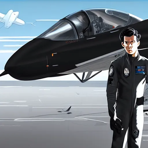 comic art, human pilot in a flightsuit, black hair, | Stable Diffusion ...
