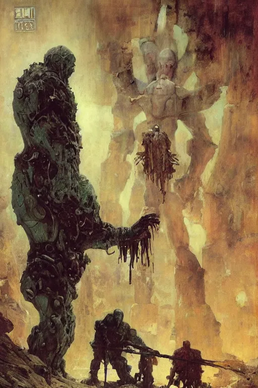 evil priests awake a giant golem, dynamic, painted by | Stable ...