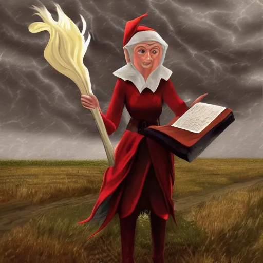 An old female elf holding a scroll, storm background, | Stable ...