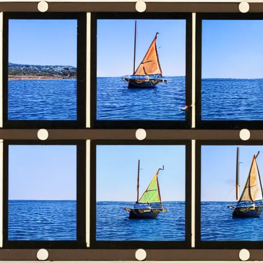 a modern color film strip of the boat sailing from | Stable Diffusion