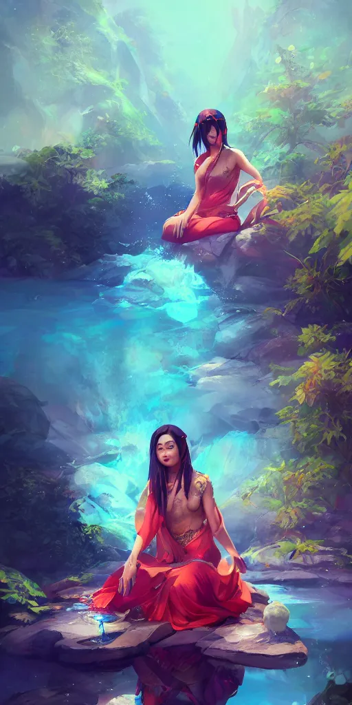 a himalayan woman sitting in water, ritual, mage, | Stable Diffusion ...