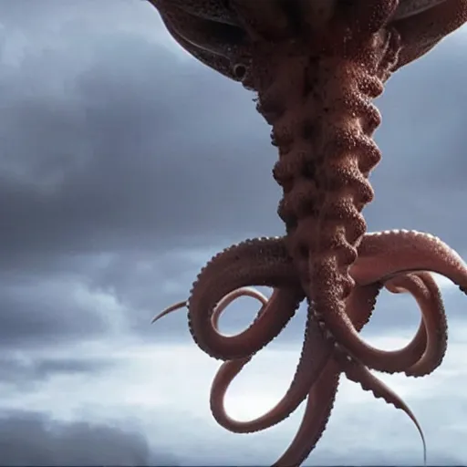 a giant squid octopus chimea hanging from the clouds, | Stable ...