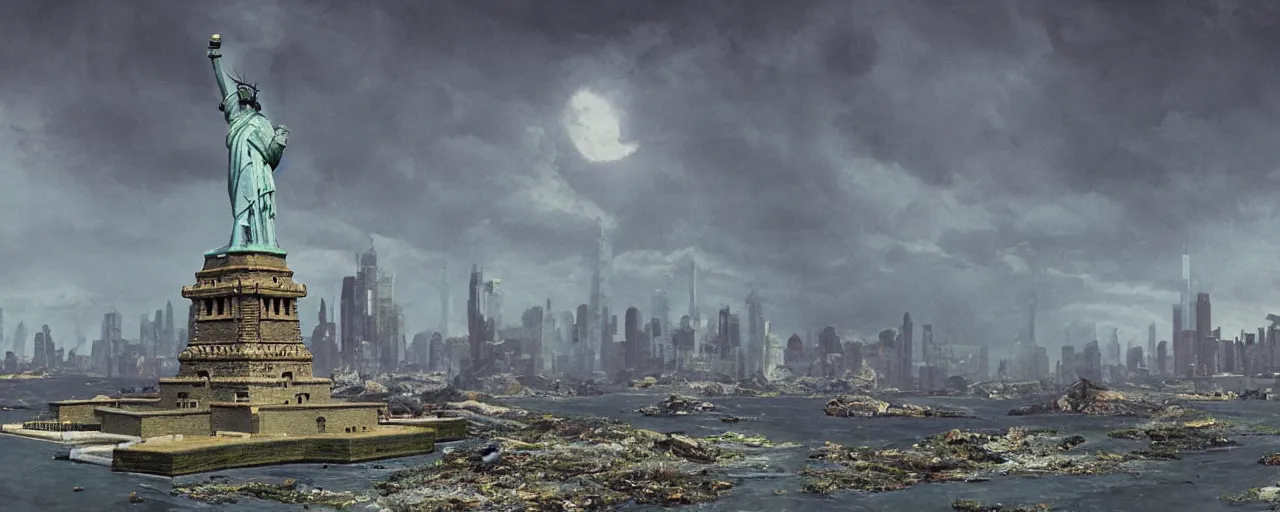 ancient ruins of a statue of liberty half buried, [ | Stable Diffusion ...