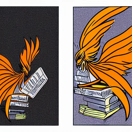 A webcomic illustration of a phoenix reading a book | Stable Diffusion ...