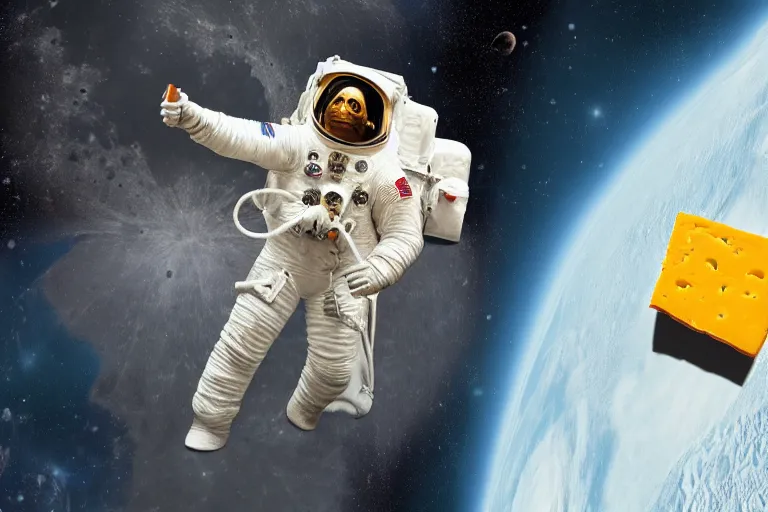 a matte painting of an ape as astronaut eating cheese | Stable ...