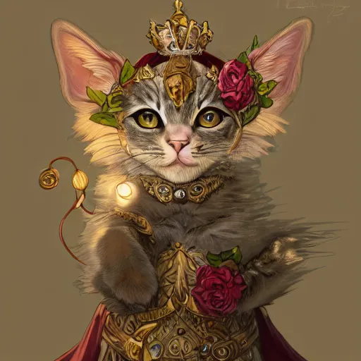 A heraldic queen kitty cat with big cute eyes and a | Stable Diffusion ...