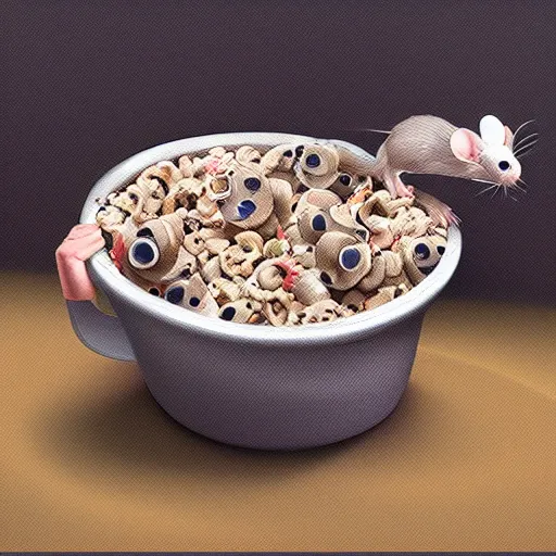 tiny rat living inside cereal box, digital art, | Stable Diffusion