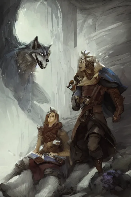 concept art of fitzchivalry and nighteyes wolf reading | Stable Diffusion