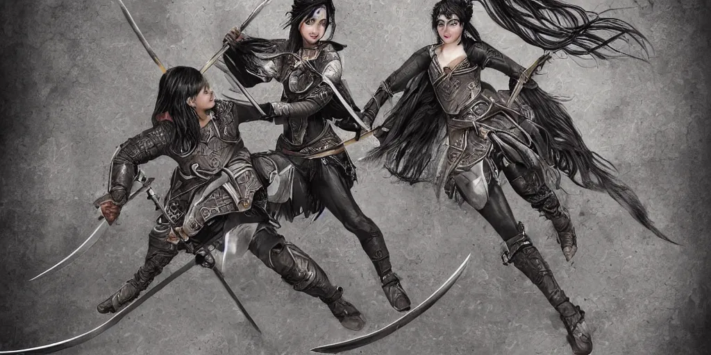 black haired woman in a sword fight, highly detailed, | Stable ...