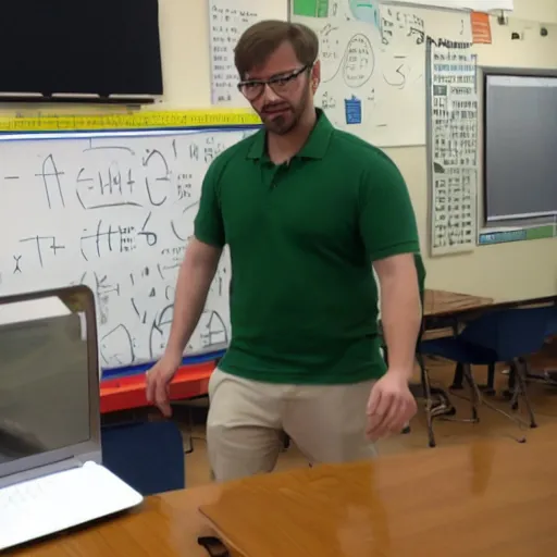 buff math teacher wearing glasses and a green polo | Stable Diffusion ...