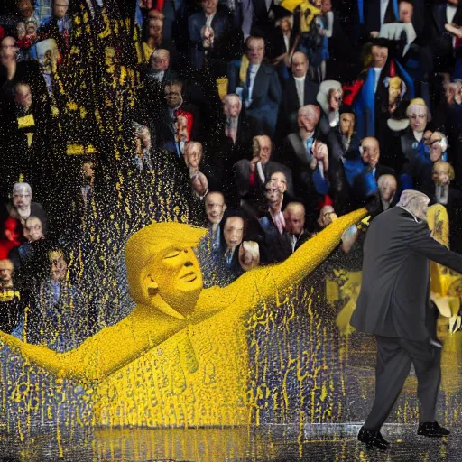 Trump being drenched in yellow rain | Stable Diffusion | OpenArt