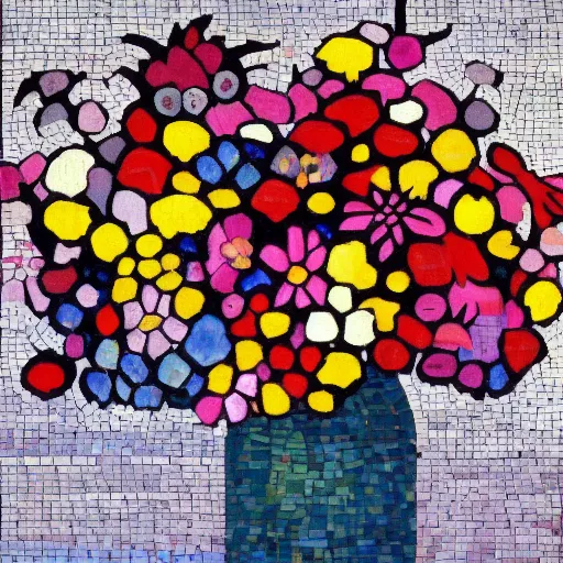 Fuchsia Daisies Still-Life piet mondrian mosaic | Stable Diffusion | OpenArt