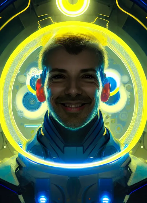 symmetry portrait of a man with a grin, sci - fi, tech | Stable Diffusion | OpenArt