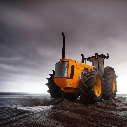 ultrawide shot backlit tractor ploughing the seabed | Stable Diffusion ...
