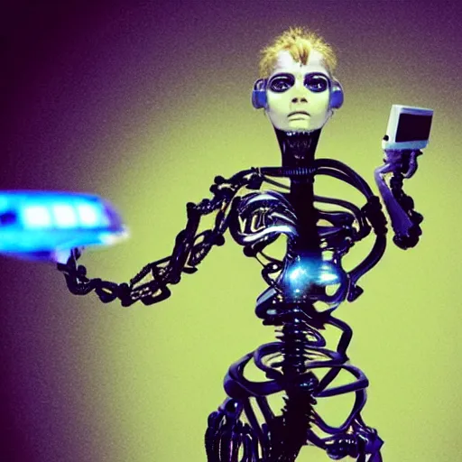 the upper torso of a terminator cyborg lady with borg | Stable ...