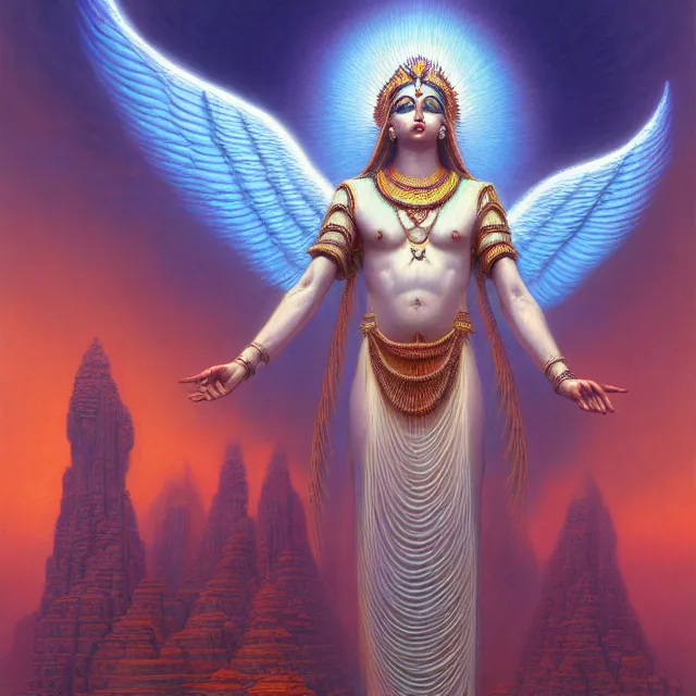 ethereal glowing white hindu angel dmt deity, tribal | Stable Diffusion ...