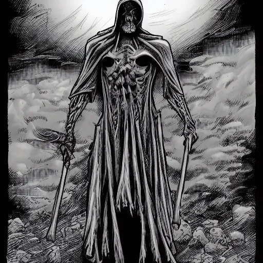 grim reaper comic book artstyle, grayscale, by mark | Stable Diffusion ...