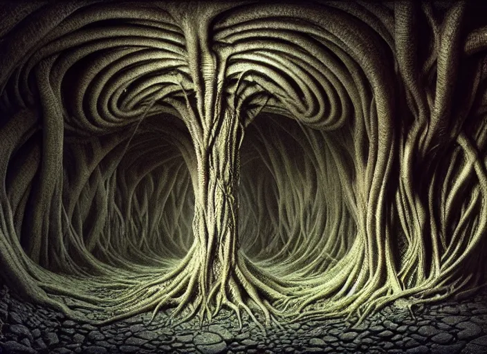 photo of roots growing down from a ceiling in an | Stable Diffusion ...