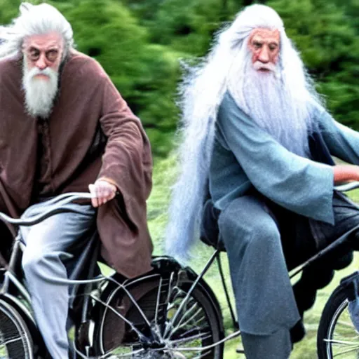 harry potter and gandalf riding a tandem bicycle | Stable Diffusion ...