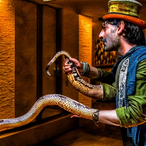 a snake charmer performing at the hallway of a | Stable Diffusion | OpenArt