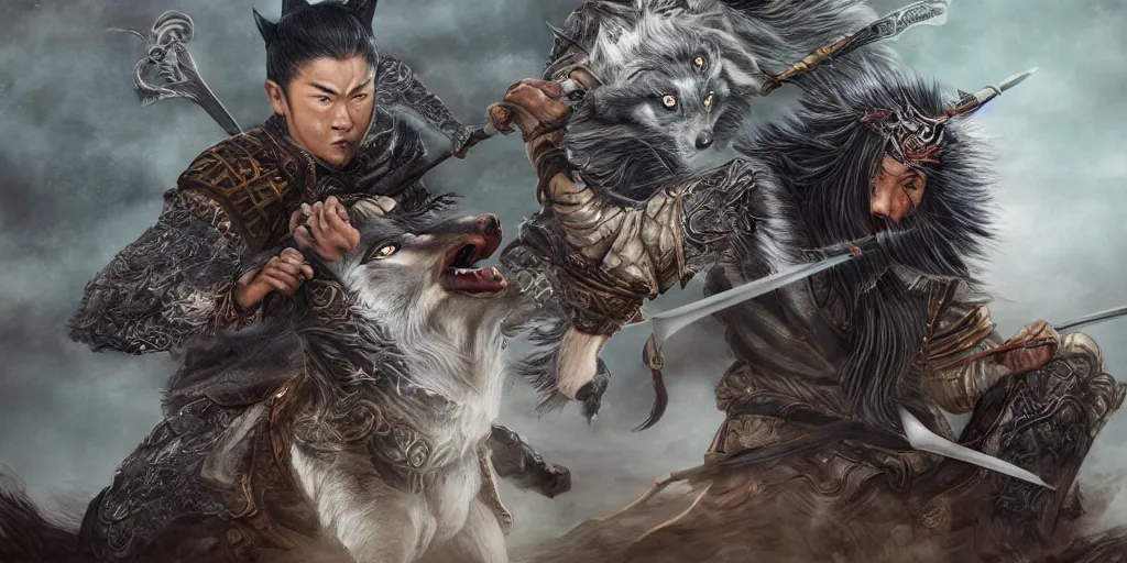 wolf vs swordsman chinese mythology, folklore, | Stable Diffusion | OpenArt
