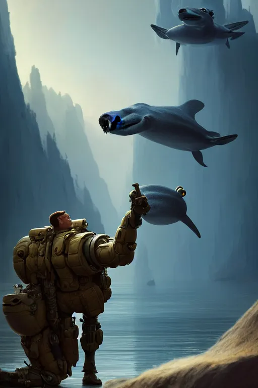 pixar soldier looking at a walrus | glamorous oily | Stable Diffusion ...