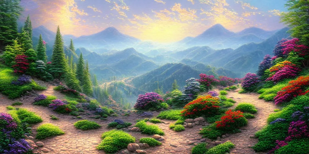 pikes peak mountain in the style of thomas kinkade, | Stable Diffusion | OpenArt