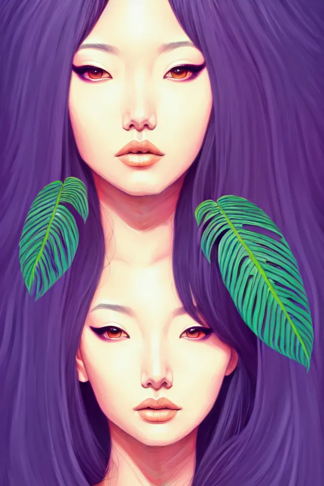 Asian, queen of the monstera, symmetrical face, | Stable Diffusion | OpenArt
