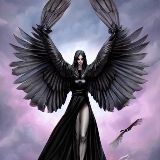 character portrait of a modest robed raven angel with | Stable ...