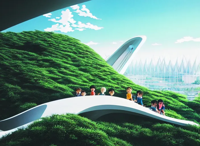 a zaha hadid building with kids in front in a studio | Stable Diffusion ...