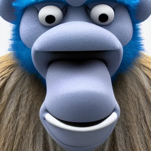 A realistic 3D render of a monkey as a blue muppet, | Stable Diffusion