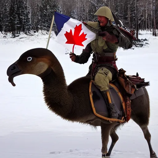 crusader riding a canadian goose into battle | Stable Diffusion | OpenArt