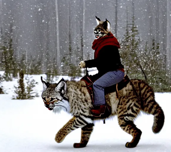 An Alaskan native riding a giant Lynx cat on | Stable Diffusion