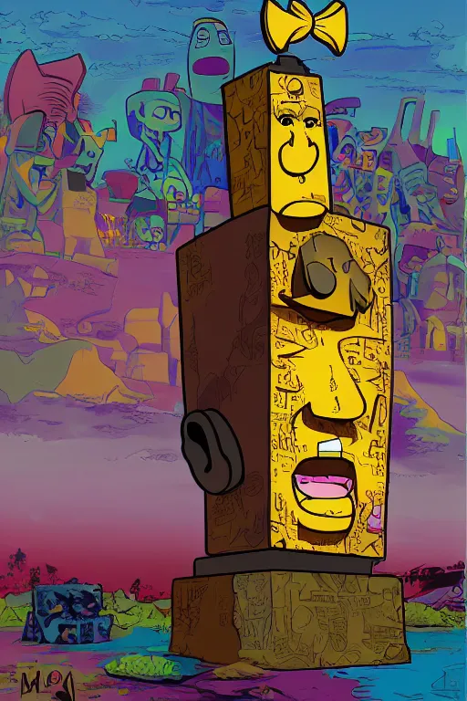 bill cipher moai statue popart slap face caricature | Stable Diffusion