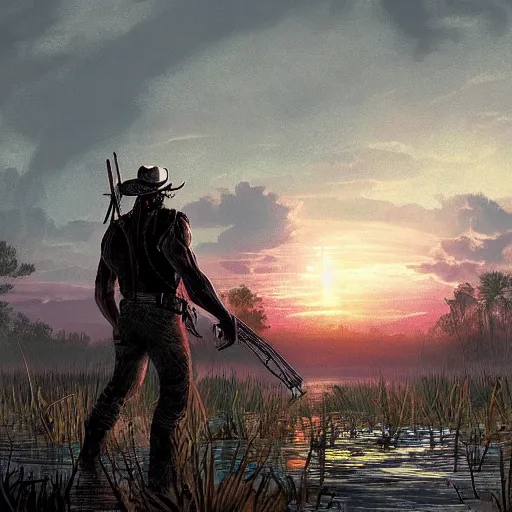 the predator hunting a cowboy in the Louisiana bayou | Stable Diffusion ...